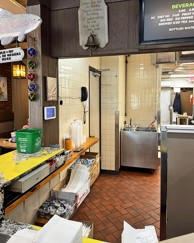 Behind the scenes, where simplicity reigns. Clean, efficient, and focused on getting that seafood from fryer to your plate.