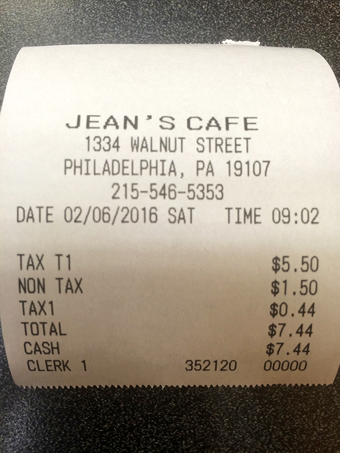Seven dollars and change for breakfast in Center City? That receipt isn't just a record of purchase&mdash;it's practically a souvenir.