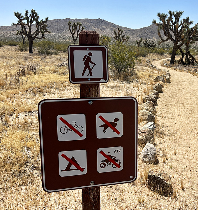 Trail signs that politely suggest your mountain bike, dog, campfire, and ATV might be happier elsewhere in this delicate ecosystem.