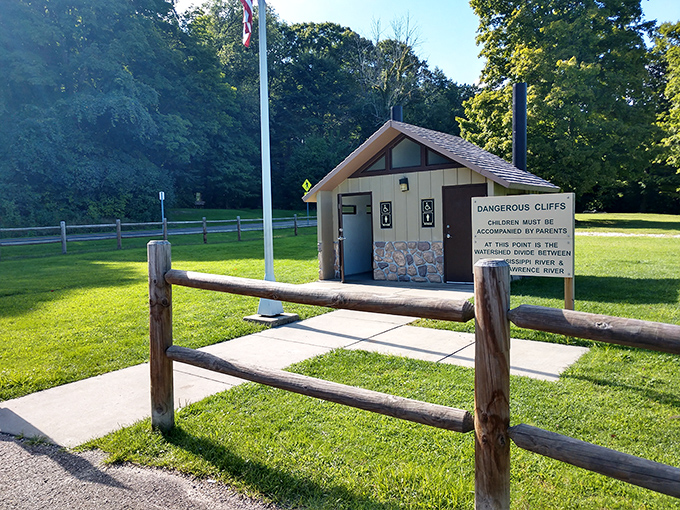 The humble park facilities &ndash; proving that even in the midst of geological wonders, civilization's most important contribution might just be indoor plumbing.