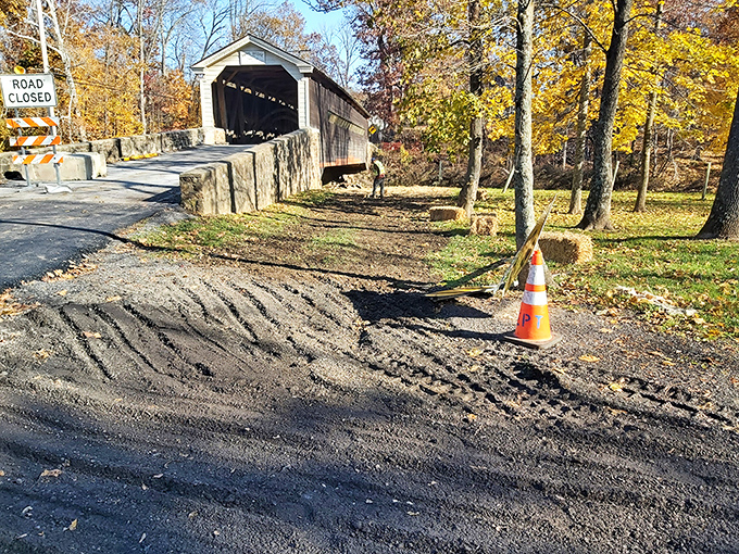 Road closed to traffic means open for wandering souls seeking their own covered bridge moment.