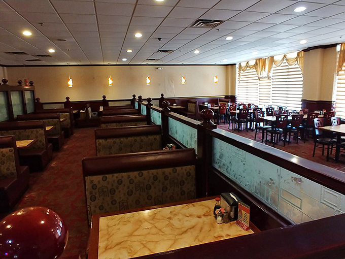 Cozy booths await your food-laden plates like old friends ready to hear about your day. That red lamp adds just the right touch of "this is a special occasion."