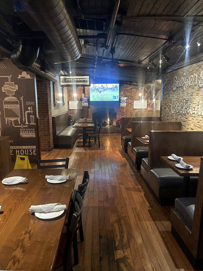 Warm wood tones, comfortable seating, and that industrial-meets-cozy vibe that makes you want to settle in for "just one more" of whatever you're having.