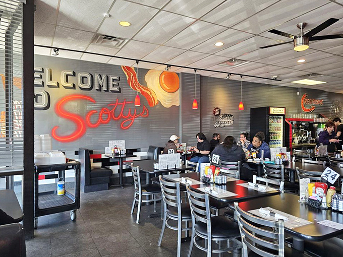 That mural isn't just wall art&mdash;it's a breakfast battle cry, with bacon and eggs leading the charge against hunger in a space where everyone feels instantly at home.