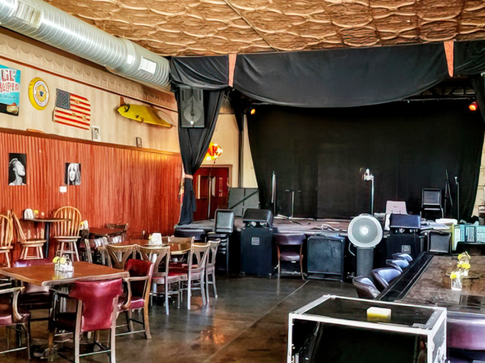 The dining area waits in quiet anticipation for the evening crowd, like a theater before the curtain rises on the night's culinary performance.