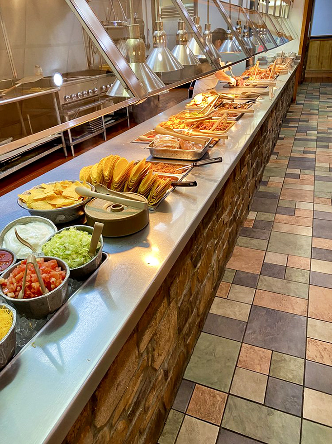 The taco bar setup&mdash;where you can construct architectural masterpieces that would make Frank Lloyd Wright proud, if Frank Lloyd Wright used guacamole as mortar.