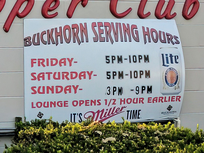 These hours aren't limitations&mdash;they're invitations to plan your weekend around proper meals. Note how the lounge opens earlier, because priorities.