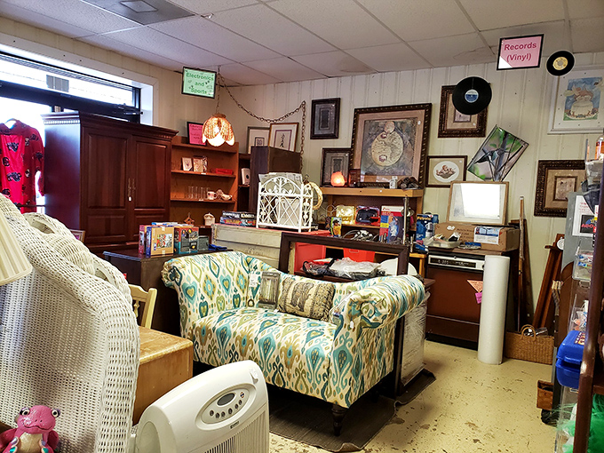 A living room vignette that whispers "come sit awhile." That patterned armchair looks like it gives excellent advice over cups of tea.