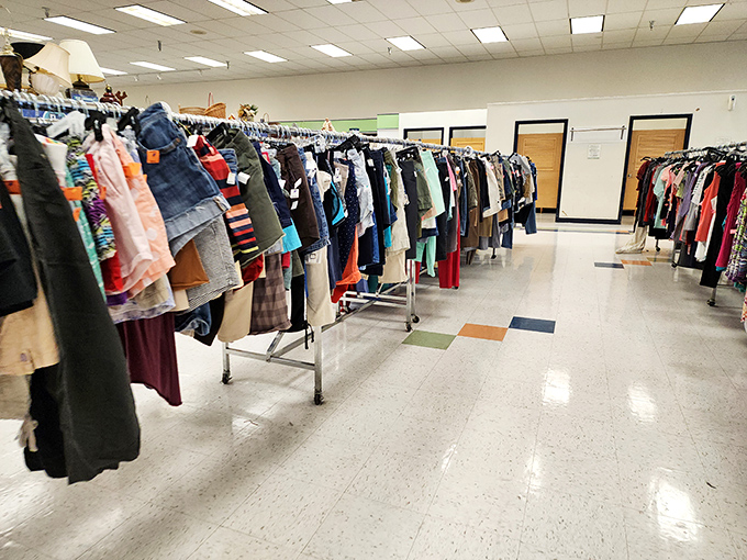 Clothing racks stretch like fashion highways, offering style journeys that won't require a second mortgage payment.