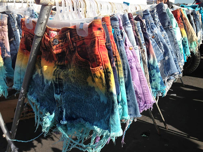 Denim reborn in technicolor dreams. These tie-dyed shorts scream "I'm fun at beach parties" and "I'm not afraid of bold fashion choices."