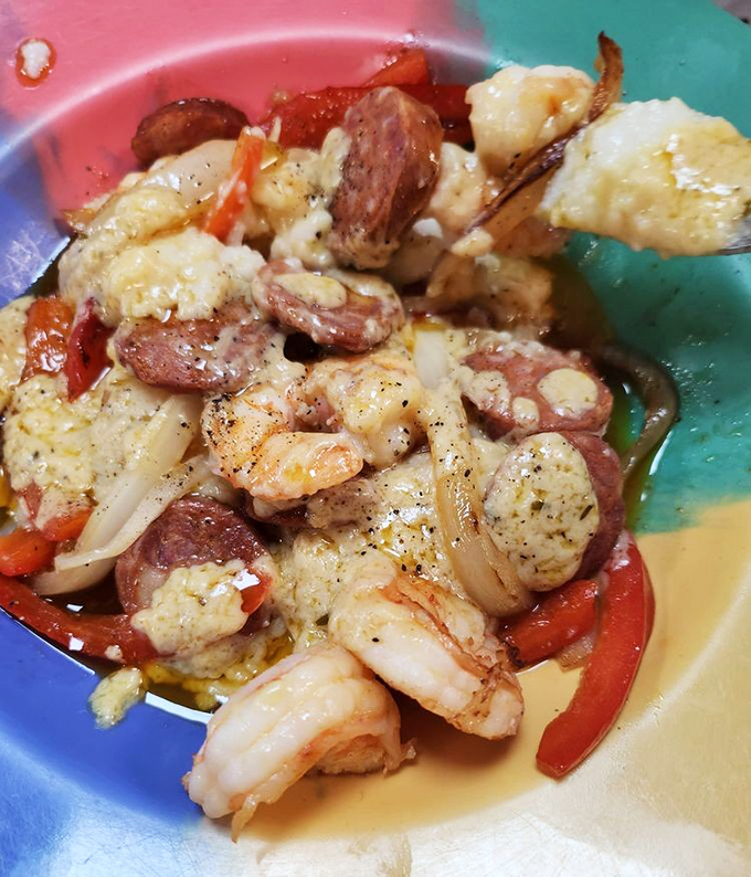 Shrimp and grits with sausage&mdash;a Southern classic that makes you wonder why anyone would ever eat cereal for breakfast again.