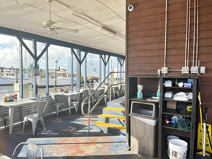 Waterfront seating where you can watch boats bring in tomorrow's lunch while enjoying today's catch.