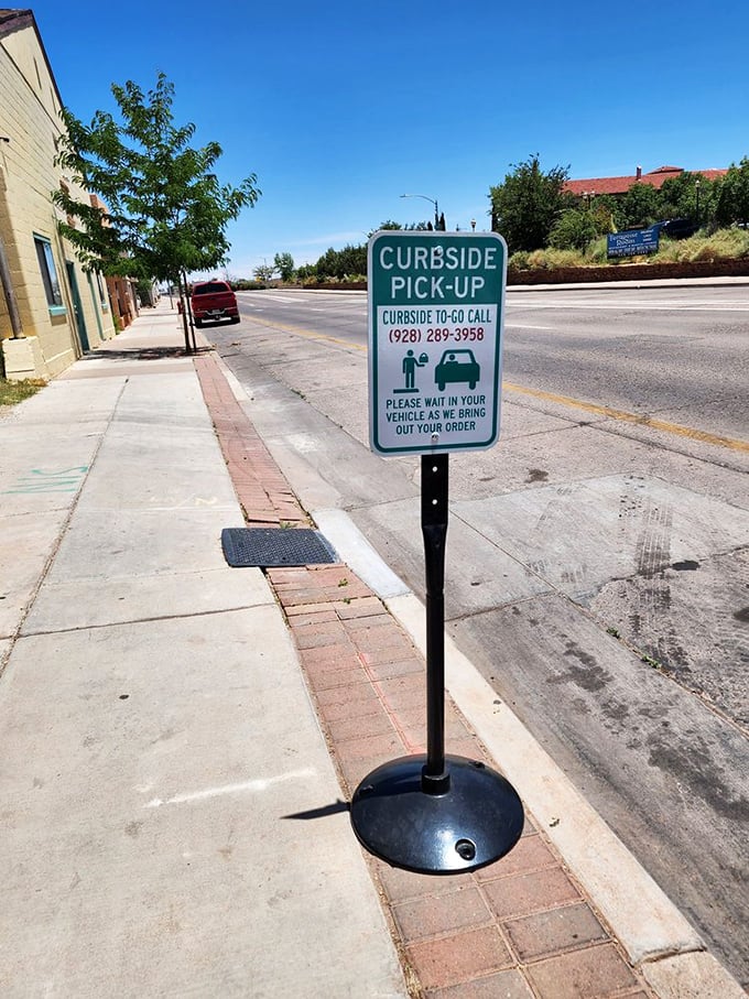 Even the curbside pickup sign has personality &ndash; standing sentinel on the sidewalk, promising the same great flavors to go.