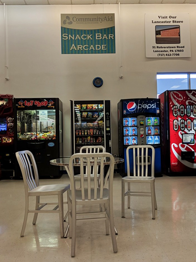 The snack bar arcade—because treasure hunting builds an appetite that only vending machine cuisine can satisfy.