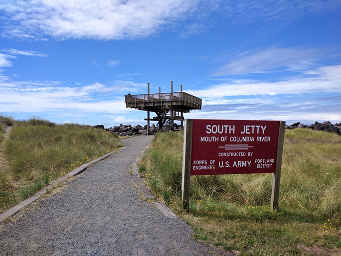 "South Jetty: Constructed by U.S. Army Engineers"&mdash;and frequented by wave-watchers, sunset-chasers, and those seeking perspective on life's problems.