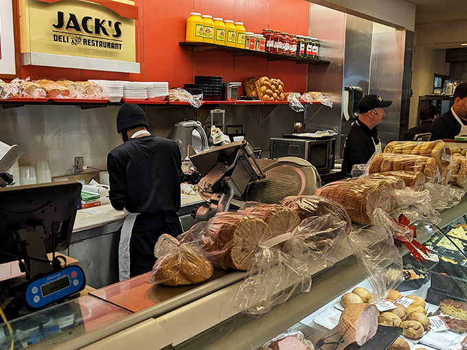 Skilled hands working behind the scenes, crafting the sandwiches that have kept Clevelanders coming back for generations.