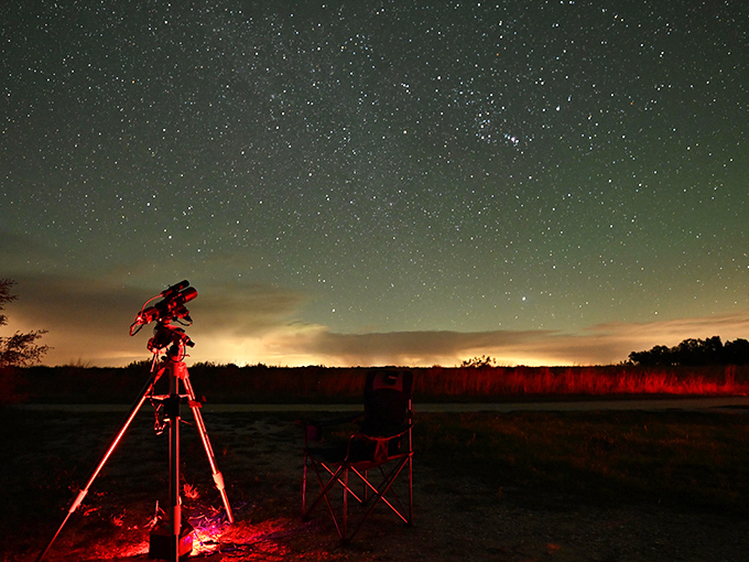 Stargazing equipment under a blanket of stars&mdash;where light pollution is just a distant memory from another world.