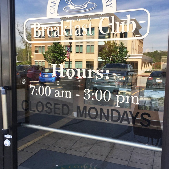 Hours posted like a breakfast manifesto &ndash; closed Mondays because even breakfast champions need a day of rest.