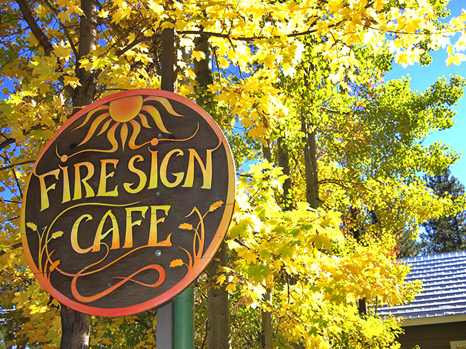 Fall's golden backdrop perfectly frames the caf&eacute;'s iconic sign&mdash;like Mother Nature herself is highlighting where you should eat this morning.