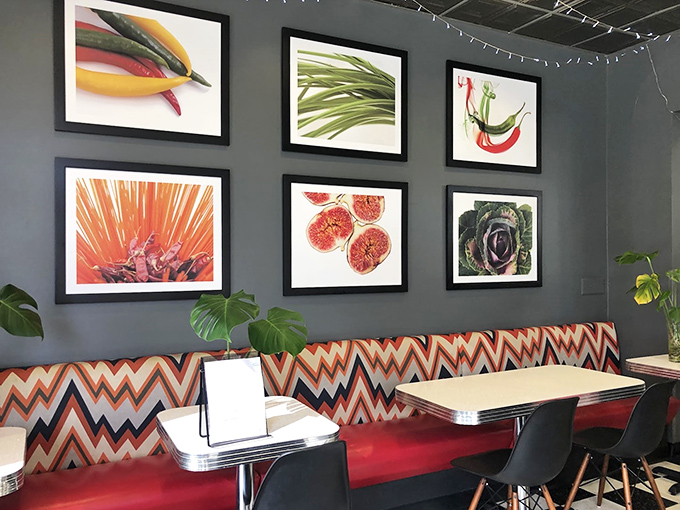 Modern art meets comfort dining with these vibrant vegetable prints&mdash;a feast for the eyes before the actual feast arrives.