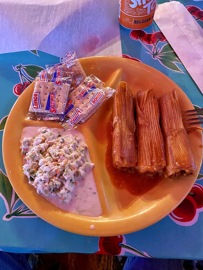 Mississippi Delta tamales wrapped like little presents waiting to be unwrapped. Paired with slaw and crackers, they're a Southern trifecta of flavor