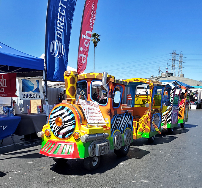 This whimsical train ride adds carnival flair to your shopping adventure. Because even serious bargain hunters need a moment of childlike joy!