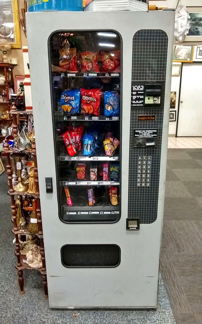 Even the snack break has vintage appeal. This vending machine has witnessed decades of impulse purchases and afternoon sugar cravings.