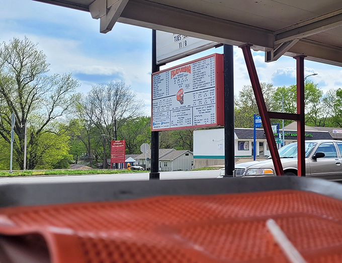 The view from your temporary dining room. Car windows frame the perfect portrait of American drive-in culture.
