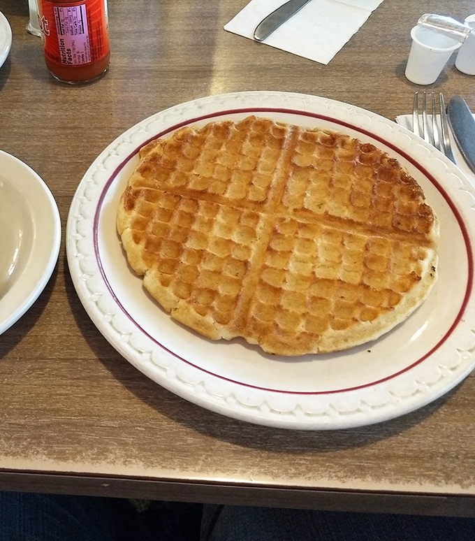 A waffle that doesn't need to call itself "Belgian" or "artisanal" to command respect&mdash;just perfectly crisp outside, tender inside, and ready for syrup.