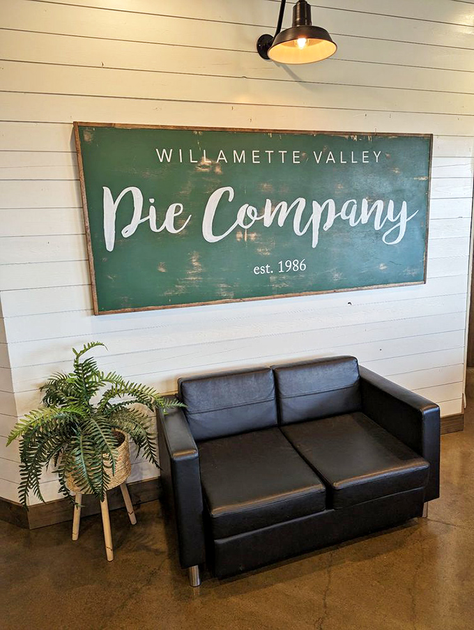 The waiting area features the company's signature sign &ndash; where countless visitors have snapped photos while anticipating their berry-filled destiny.