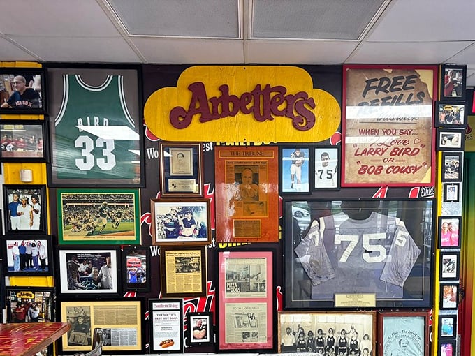 Every wall tells a story through collected memories, creating an authentic neighborhood gathering place atmosphere.