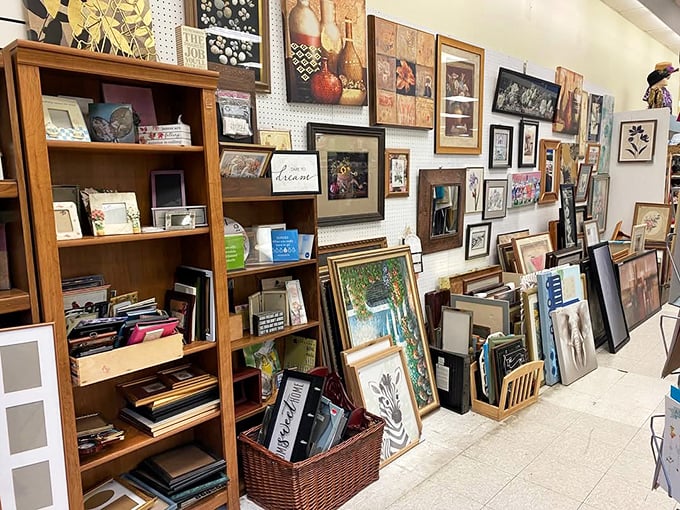 The wall art section resembles a gallery where forgotten masterpieces and quirky conversation starters find new walls to adorn.