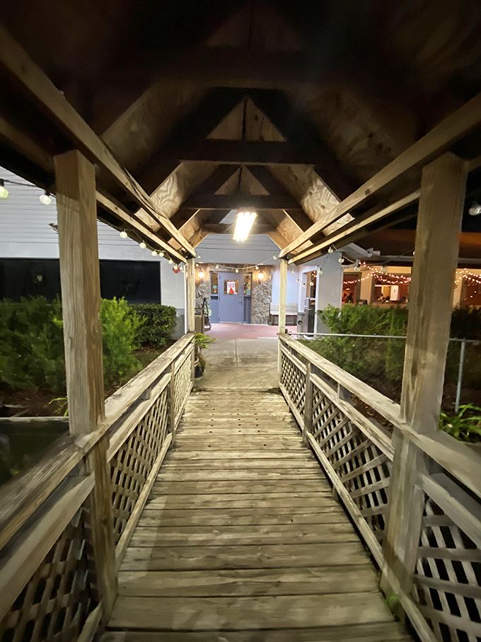 The wooden walkway isn't just an entrance&mdash;it's a runway for your appetite's grand arrival.