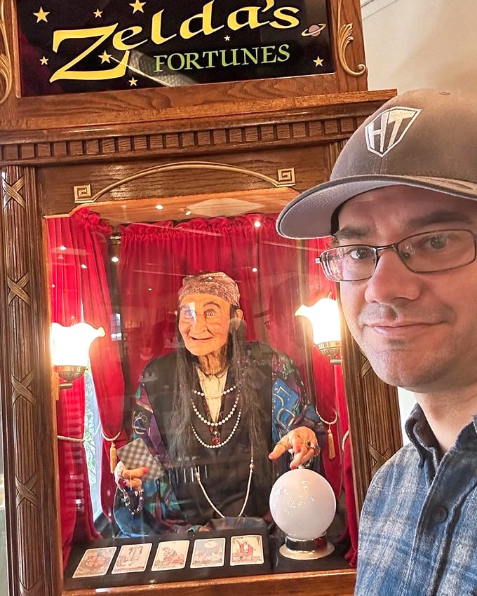 Zelda's mechanical fortune teller offers cryptic predictions&mdash;though none as strange as the house's actual history of continuous construction.