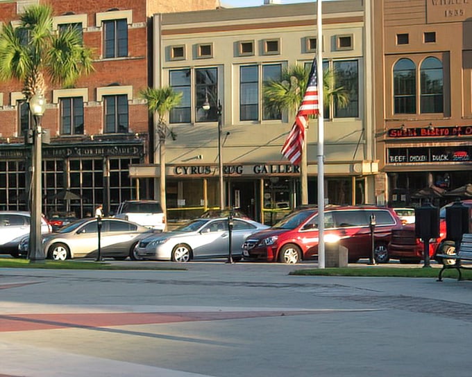 The warm glow of sunset bathes Ocala's historic district in golden light, highlighting architectural details from another era.