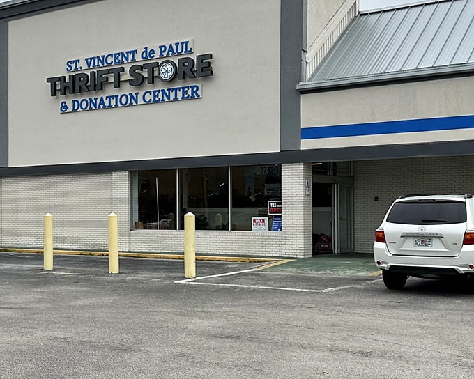 St. Vincent de Paul's professional storefront reflects their commitment to organized, quality thrift shopping. 