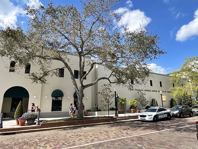 Sunlight plays through the trees outside the Morse Museum, but the real light show happens inside with Tiffany's masterpieces.