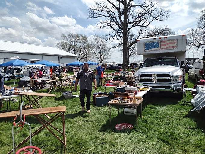 Blue tents and blue skies create the perfect backdrop for Tiffin's treasure hunters on their weekend quests.