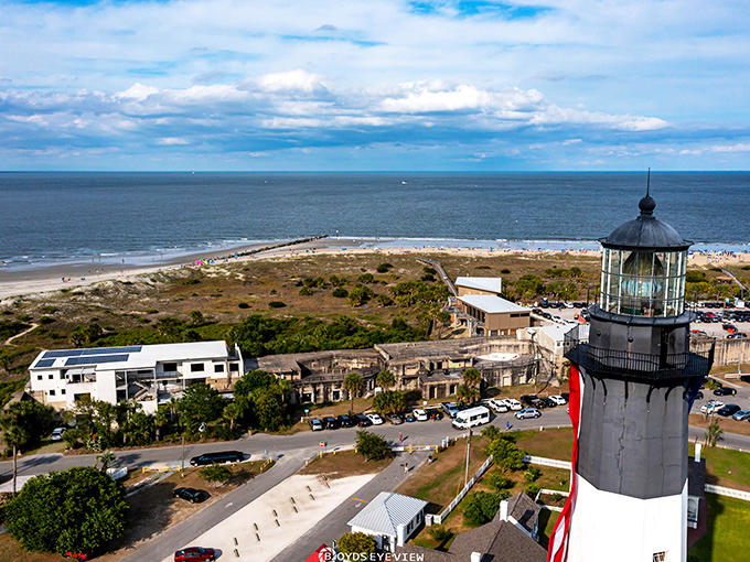 Tybee Island's lighthouse stands sentinel over beaches and dunes, guiding visitors just as it has guided ships for generations.