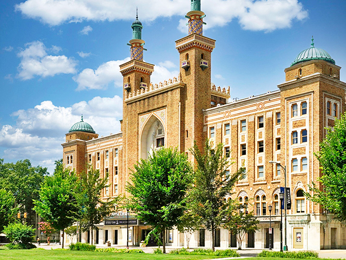 The Altria Theater's Moorish-inspired architecture stands as Richmond's palace of performing arts. Its golden facade glows like a cultural beacon in the heart of the city.