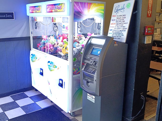 Even the arcade games and ATM seem to say, "Stay awhile, have another cup of coffee." Time moves differently here.