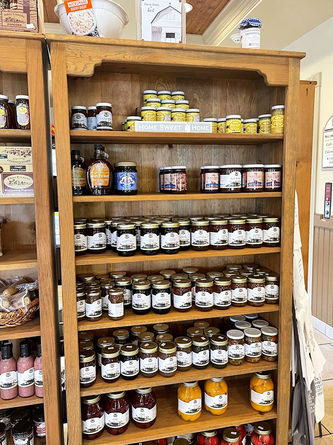 Jars of homemade preserves line the shelves like edible souvenirs, each one capturing Pennsylvania summer in spreadable form.