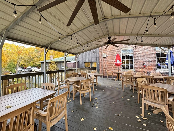 Autumn leaves provide nature's confetti for outdoor dining on the back patio. Al fresco eating with a side of fresh Ohio air.