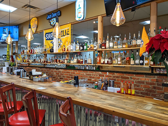 The bar area where spirits flow as freely as the conversations between strangers becoming friends.