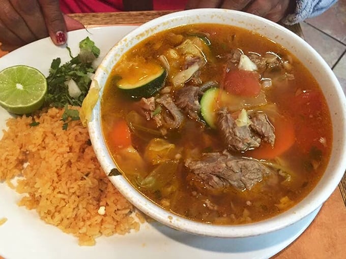 Caldo de res that's clear evidence someone's abuela is in the kitchen. Those chunks of beef have been simmering since yesterday.
