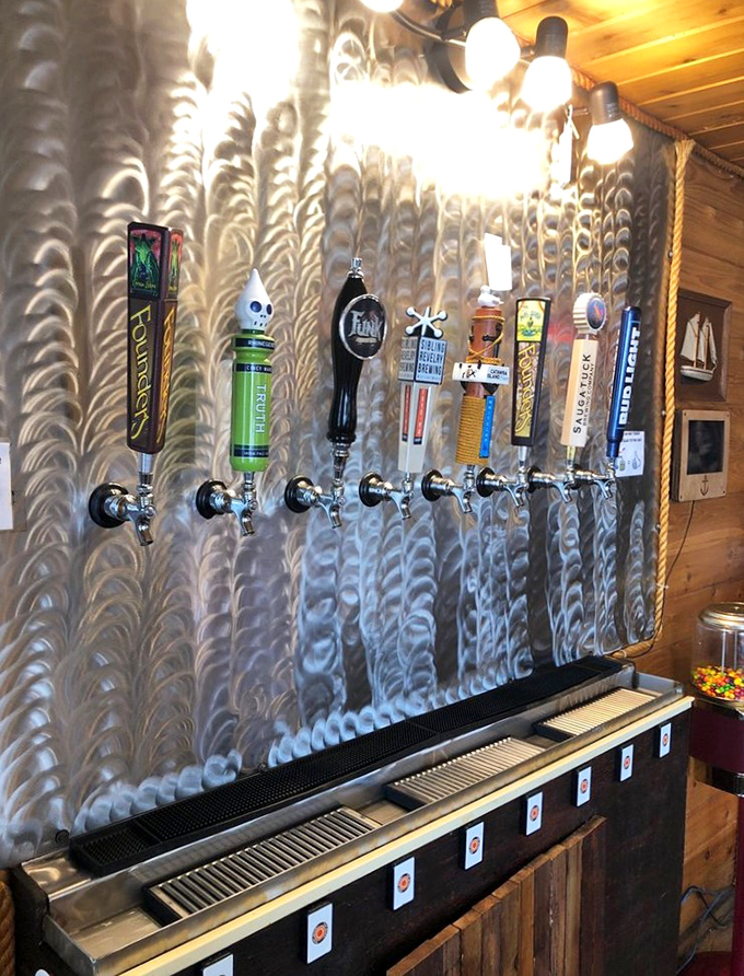 A tap wall that reads like a Great Lakes craft beer hall of fame. Decision paralysis has never been more delicious.