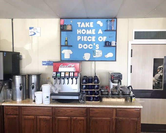 "Take Home a Piece of Doc's"—because the only thing better than breakfast here is having a souvenir to remind you to come back.
