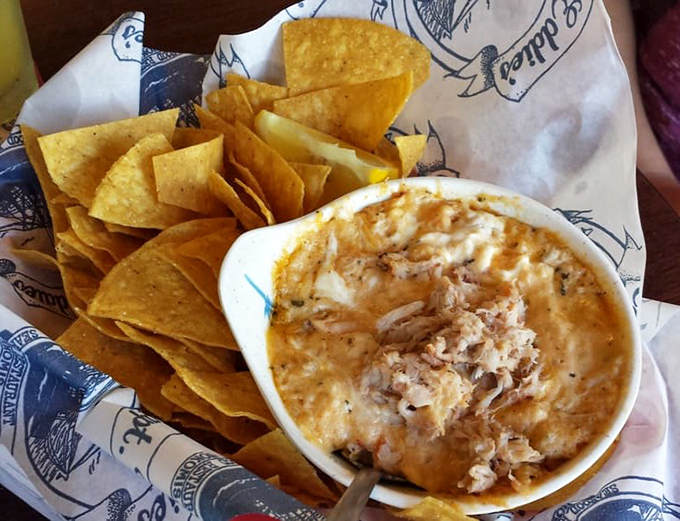 Blue crab dip that makes those tortilla chips feel like they've won the lottery. Creamy, chunky, and utterly impossible to stop eating.