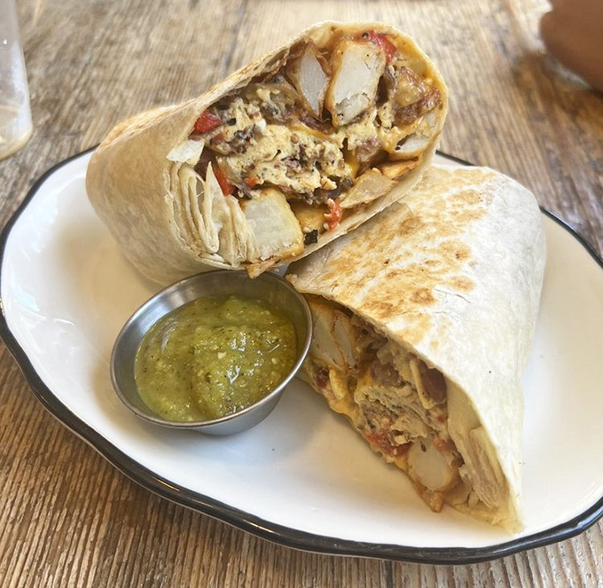 Breakfast burrito with attitude—the California-Jewish fusion nobody knew they needed. That green sauce isn't optional—it's transformative.