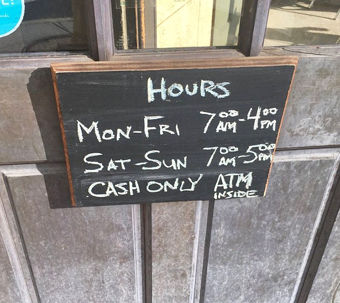 The hours sign tells you everything you need to know &ndash; early risers welcome, cash appreciated, and weekends made for lingering longer.